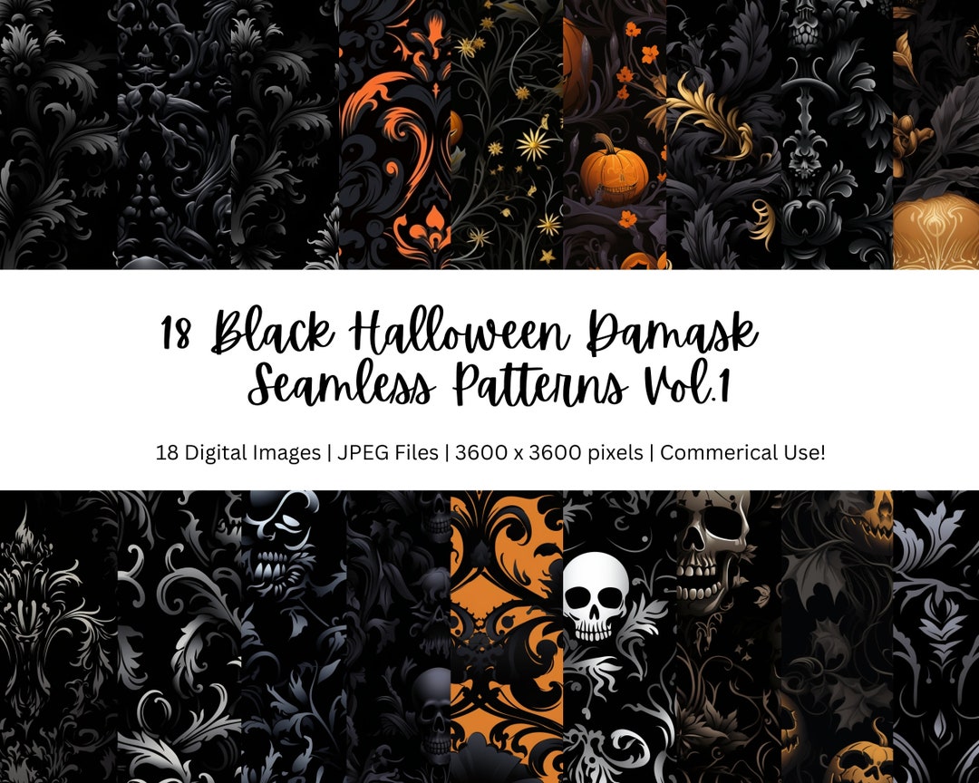 Black Halloween Damask Digital Paper Gothic Damask Pattern - Etsy