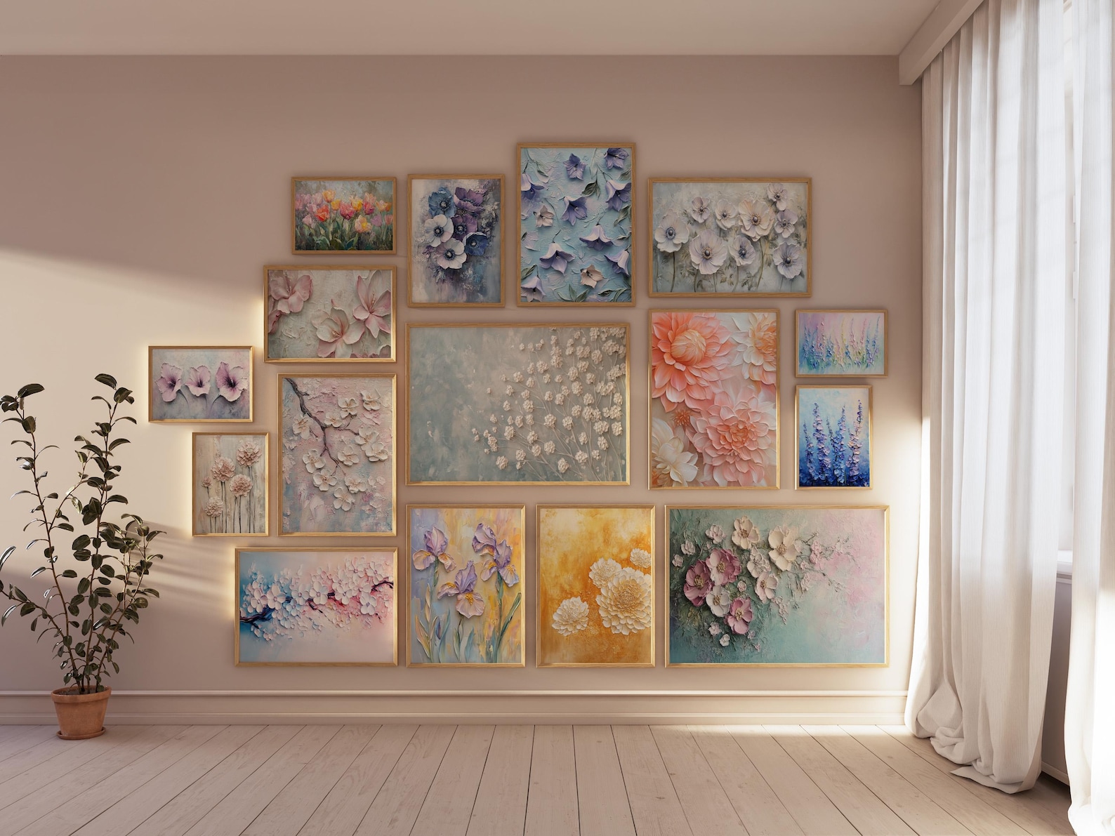 Textural Floral Wall Art Bundle, Set of 100, Floral Wall Art Bundle ...