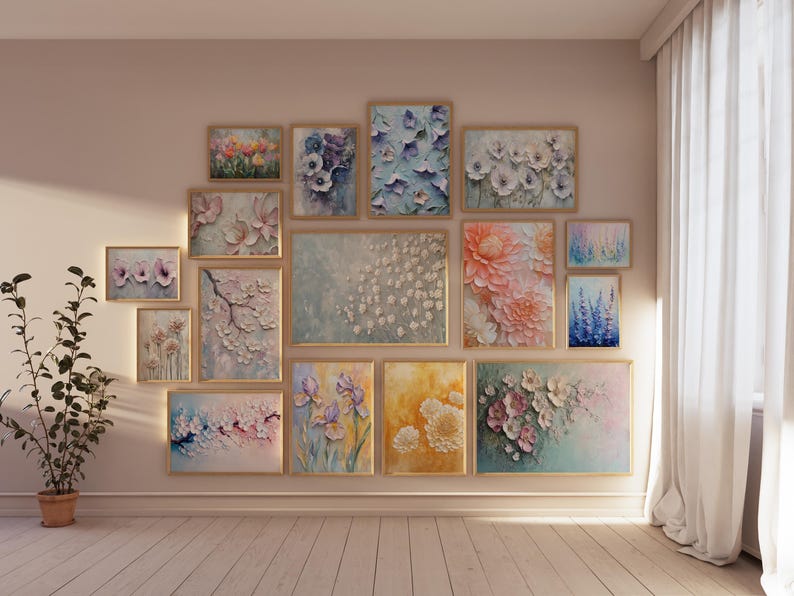 Textural Floral Wall Art Bundle, Set of 100, Floral Wall Art Bundle ...