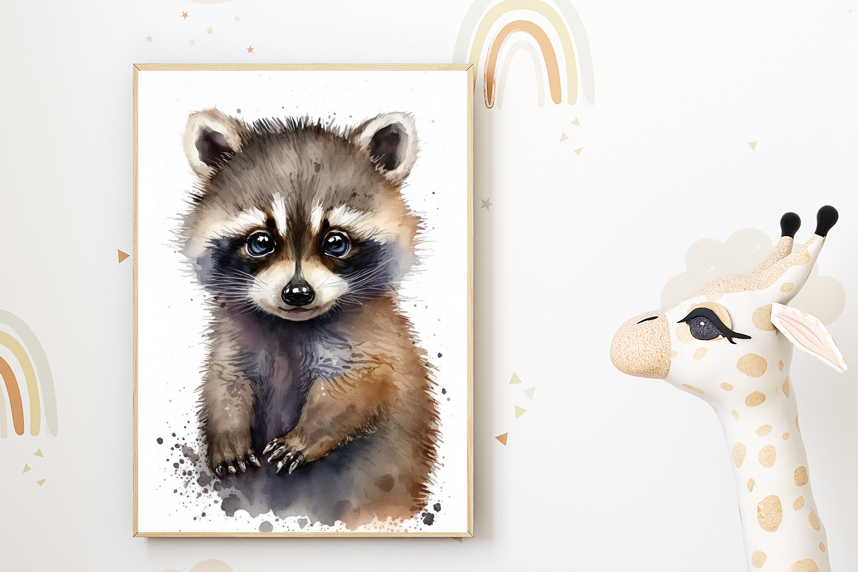 Watercolor Baby Raccoon Nursery Wall Art Décor Baby Raccoon - Etsy