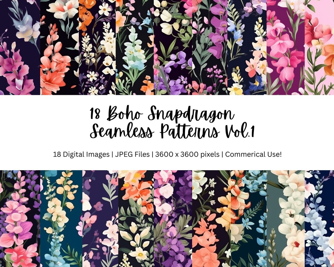 18 Boho Snapdragon Seamless Pattern, Snapdragon Seamless Backgrounds ...