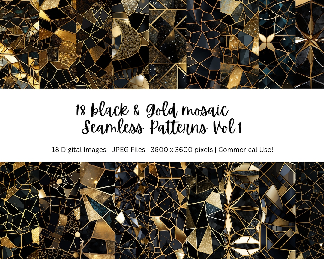 Black & Gold Mosaic Seamless Background Patterns, Mosaic Seamless ...