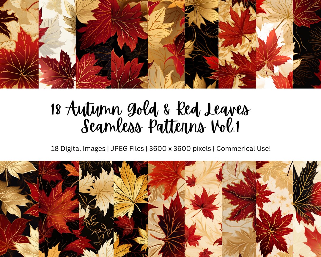 Autumn Gold & Red Leaves Seamless Patterns, Fall Seamless Patterns ...