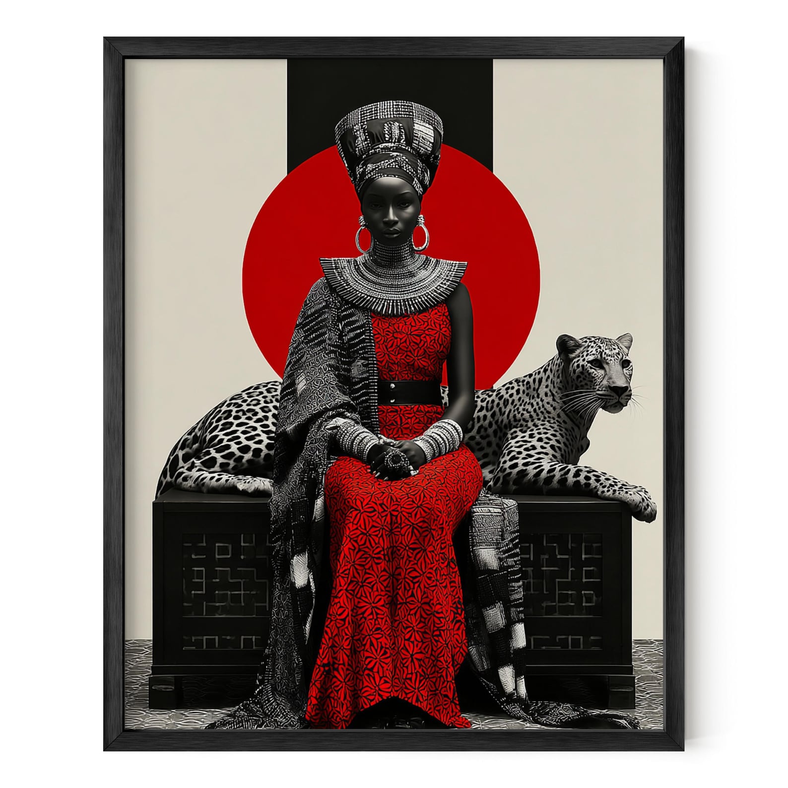 Throne of Power African Queen and Leopard Wall Art, African Wall Art ...
