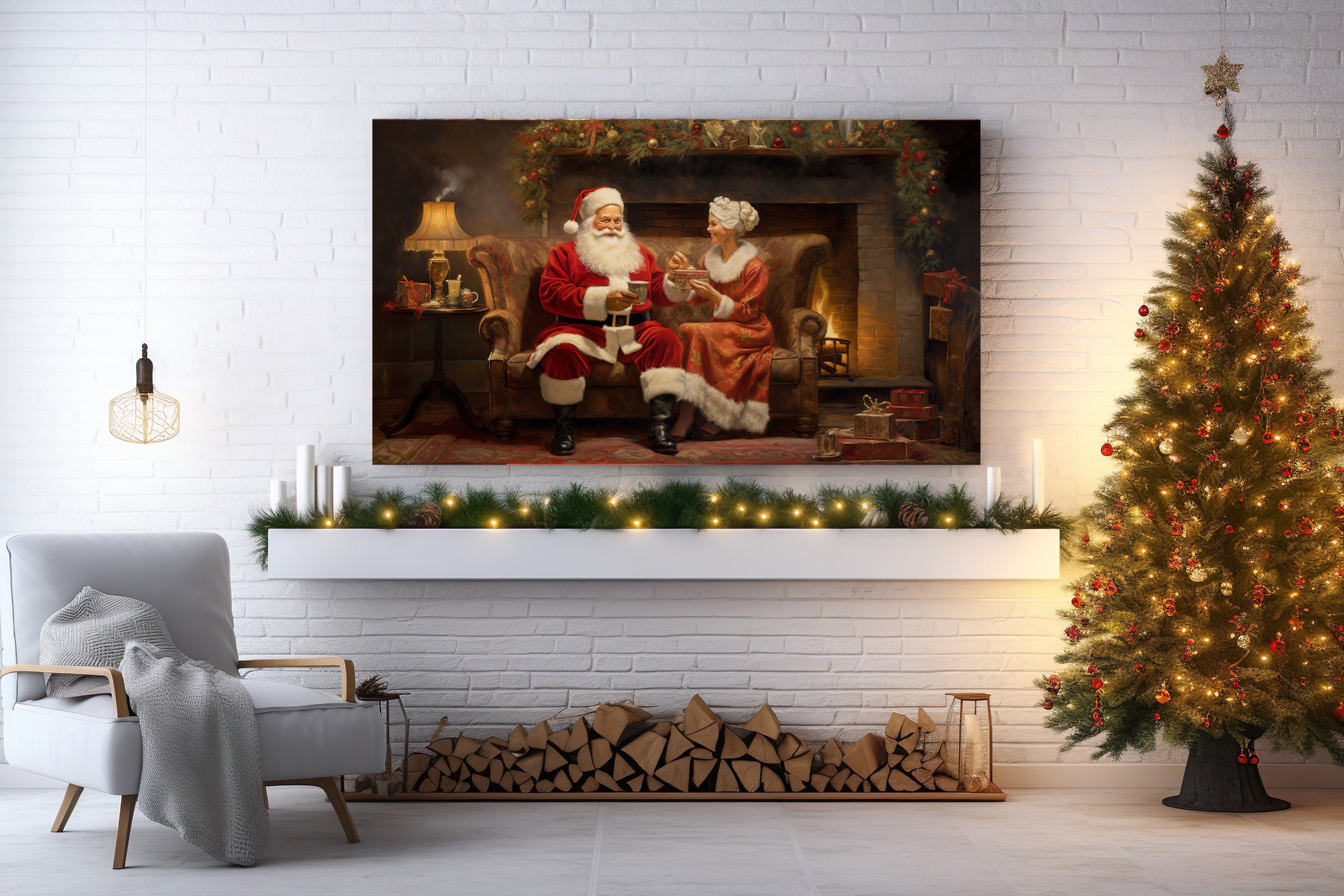 Christmas Frame TV Art Santa & Mrs Claus Santa Christmas - Etsy
