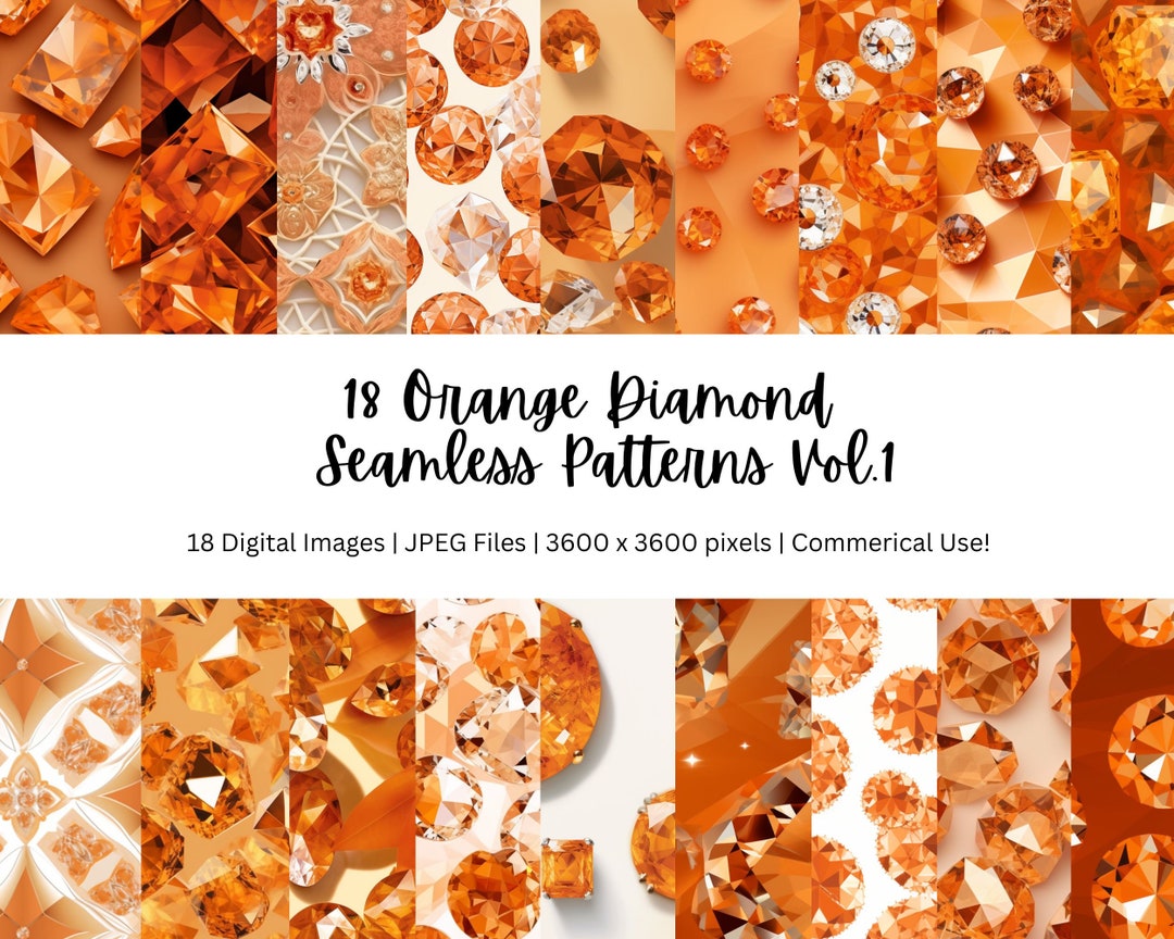 18 Orange Diamond Seamless Pattern, Luxurious Orange Diamond Repeating Pattern, Realistic Design ...