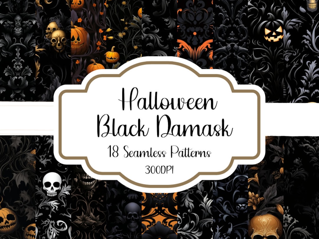 Black Halloween Damask Digital Paper, Gothic Damask Pattern, Digital ...
