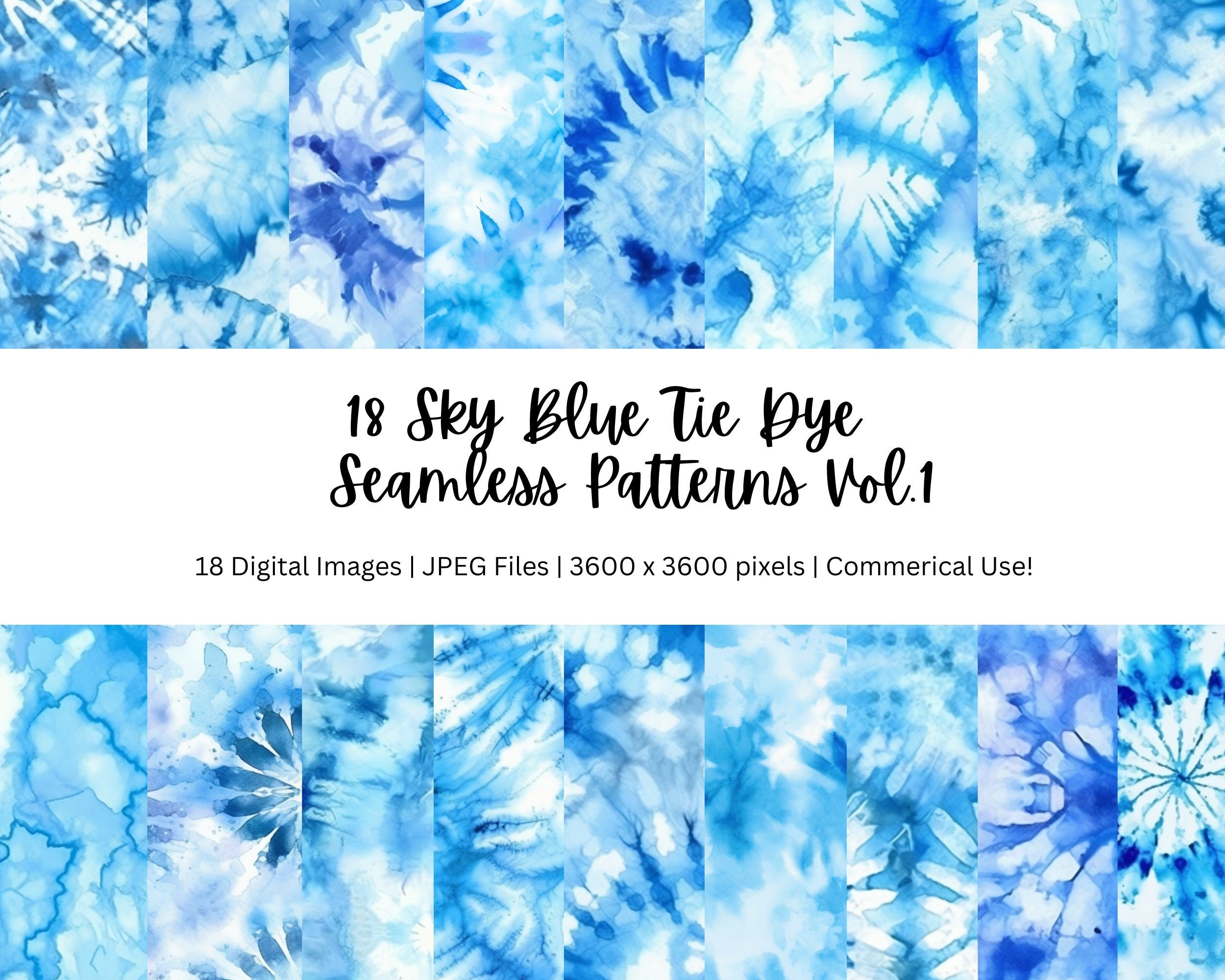 Sky Blue Tie Dye Seamless Pattern, Luxurious Sky Blue Tie Dye Repeating ...