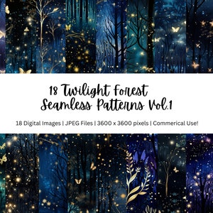 Twilight Forest Seamless Patterns, Magical Forest Repeating Pattern, Forest Texture Backgrounds ...