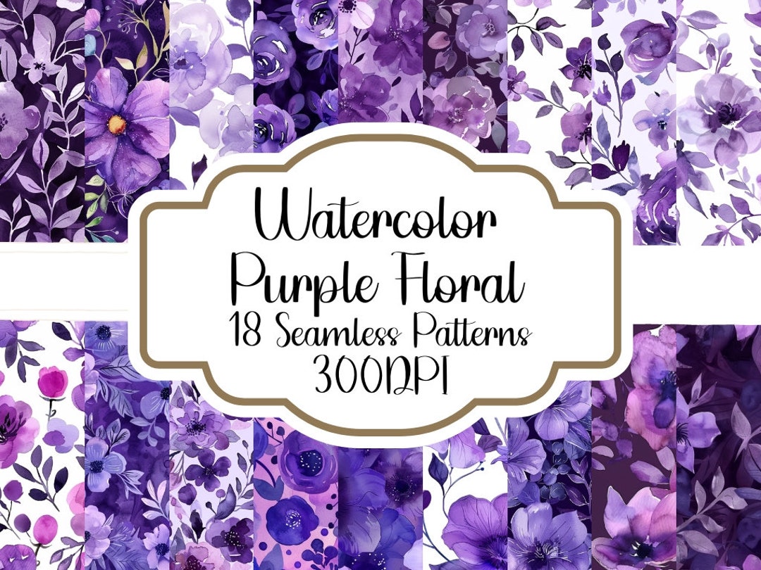 Purple Watercolor Floral Seamless Patterns, Shabby Chic Seamless ...