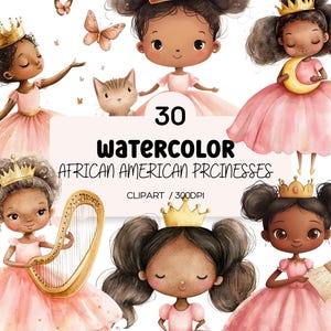 African American Princess Clipart Bundle – 30 PNG, Cute Kawaii ...