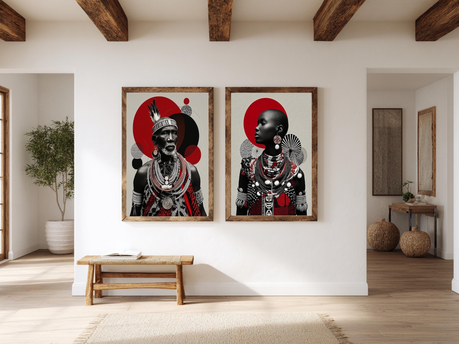 Echoes of Ancestral Whispers Wall Art, Set of 2, African Wall Art ...