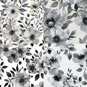 Gray Watercolor Floral Seamless Patterns, Shabby Chic Seamless Texture ...