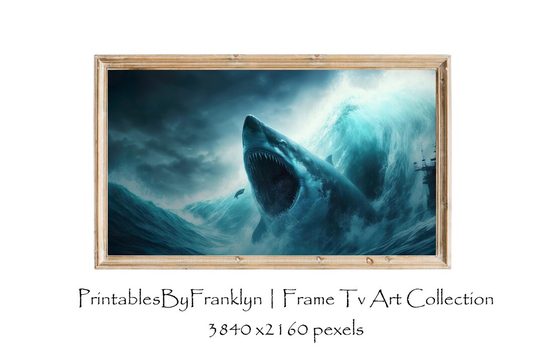 Samsung Frame TV Art Giant Shark in the Deep Blue Sea, Shark Frame TV ...