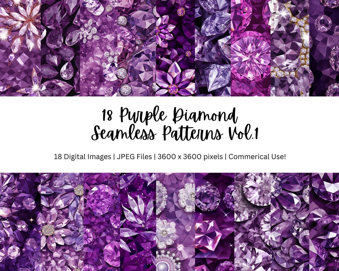 18 Purple Diamond Seamless Pattern, Luxurious Purple Diamond Repeating ...