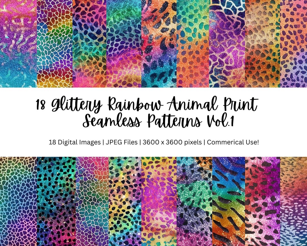 18 Glittery Rainbow Animal Print Seamless Pattern, Glittery Rainbow ...