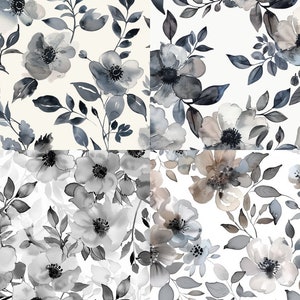 Gray Watercolor Floral Seamless Patterns, Shabby Chic Seamless Texture ...