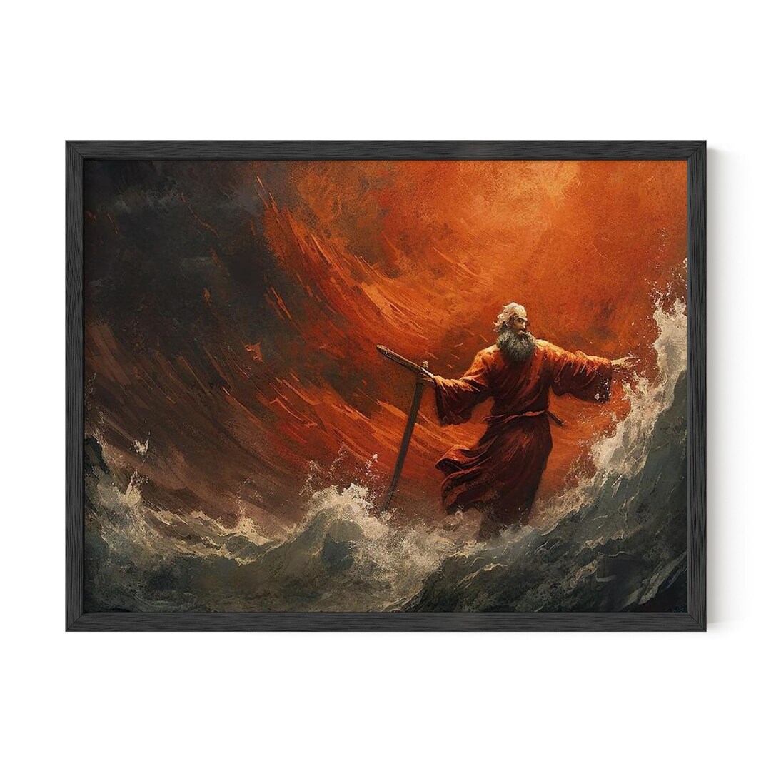 Moses Parting the Red Sea Wall Art, Moses Landscape Impasto Wall Art ...