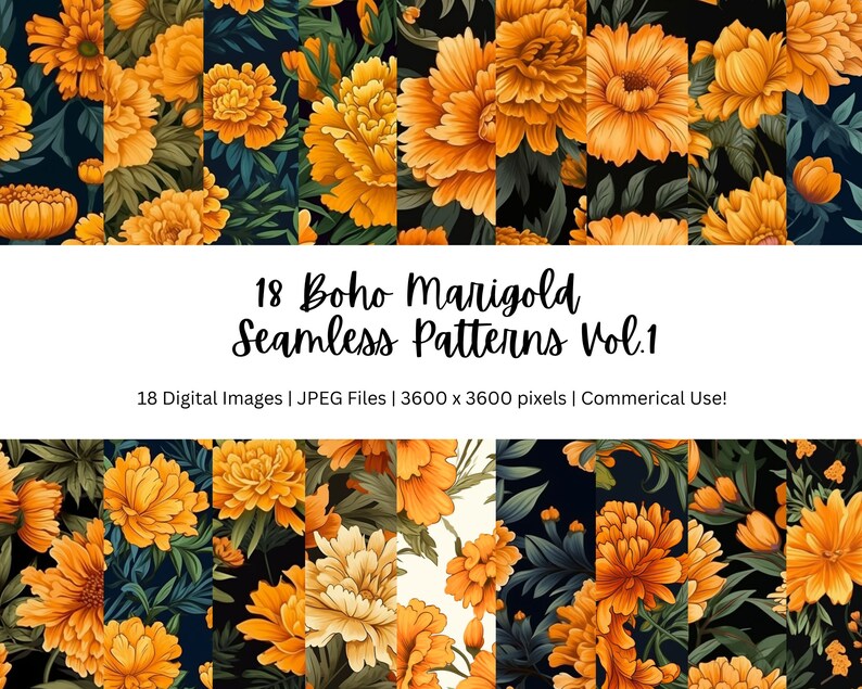 18 Boho Marigold Seamless Pattern Marigold Seamless - Etsy