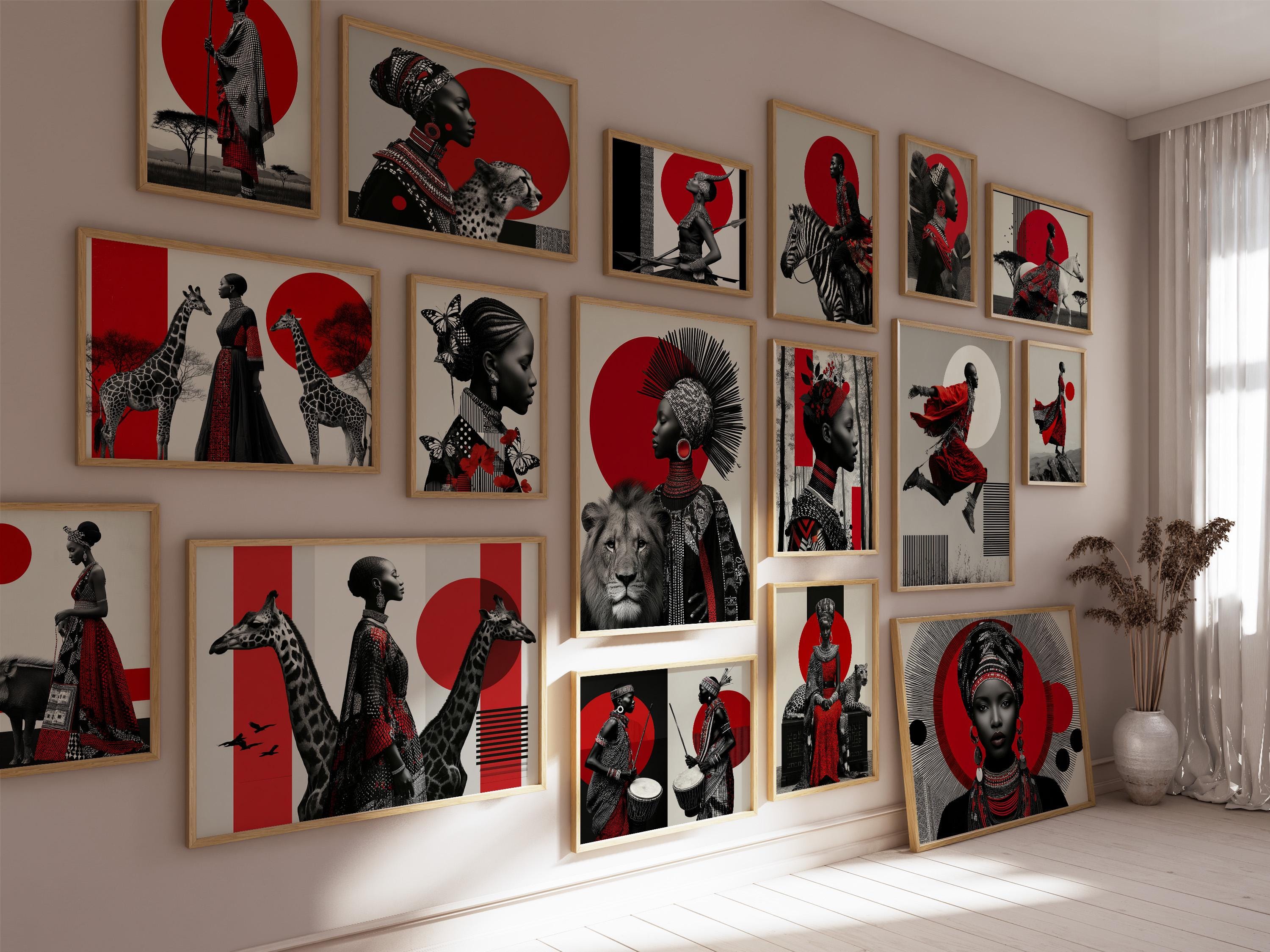 African Red Rhythm Black Soul Wall Art, Set of 100, African Wall Art ...