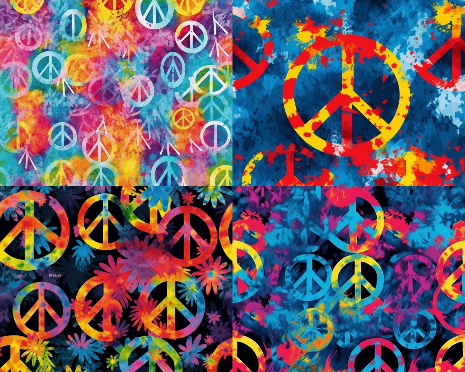 18 Peace-sign Tie Dye Seamless Pattern, Luxurious Peace-sign Tie Dye ...