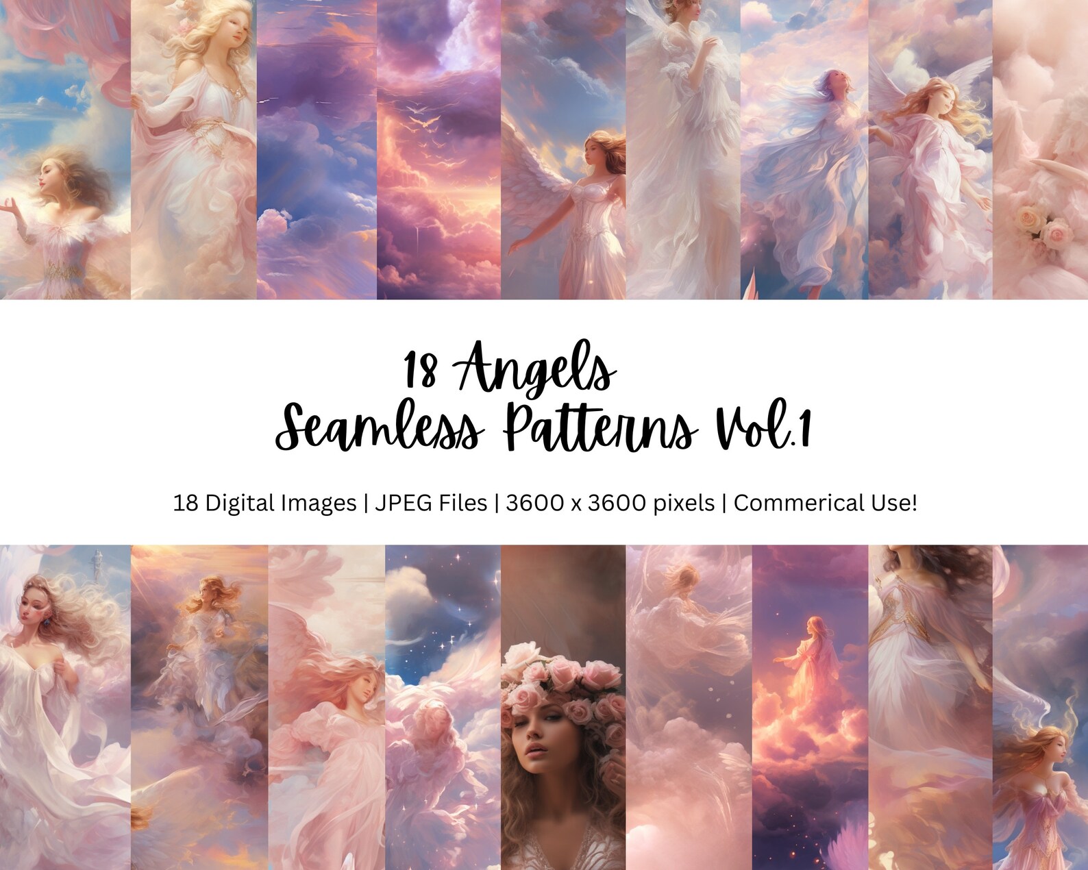 Angels Background Seamless Patterns, Heaven Seamless Patterns, Clouds ...