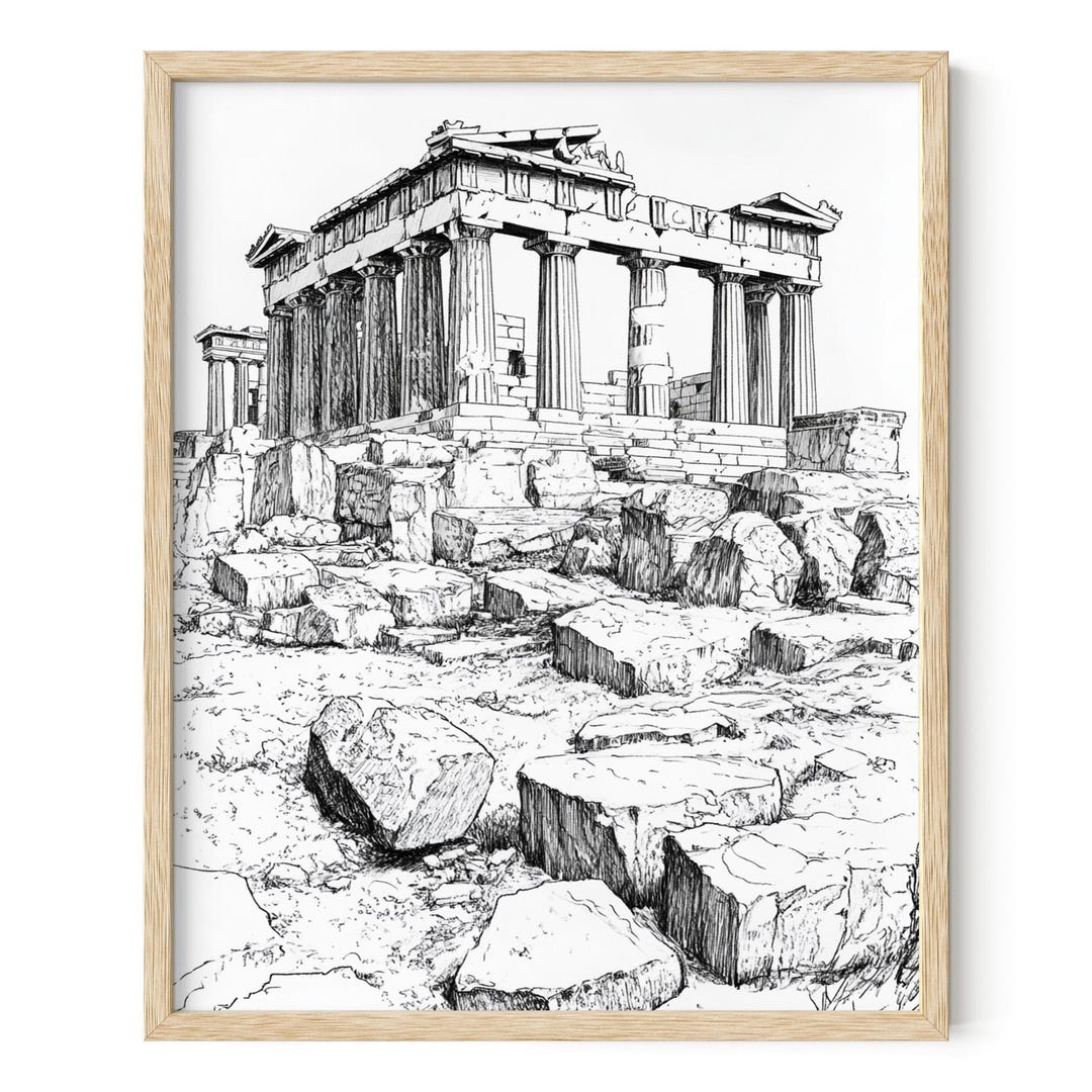 Acropolis & Parthenon in Athens Wall Art, Sketch Art Wall Art, Printed ...