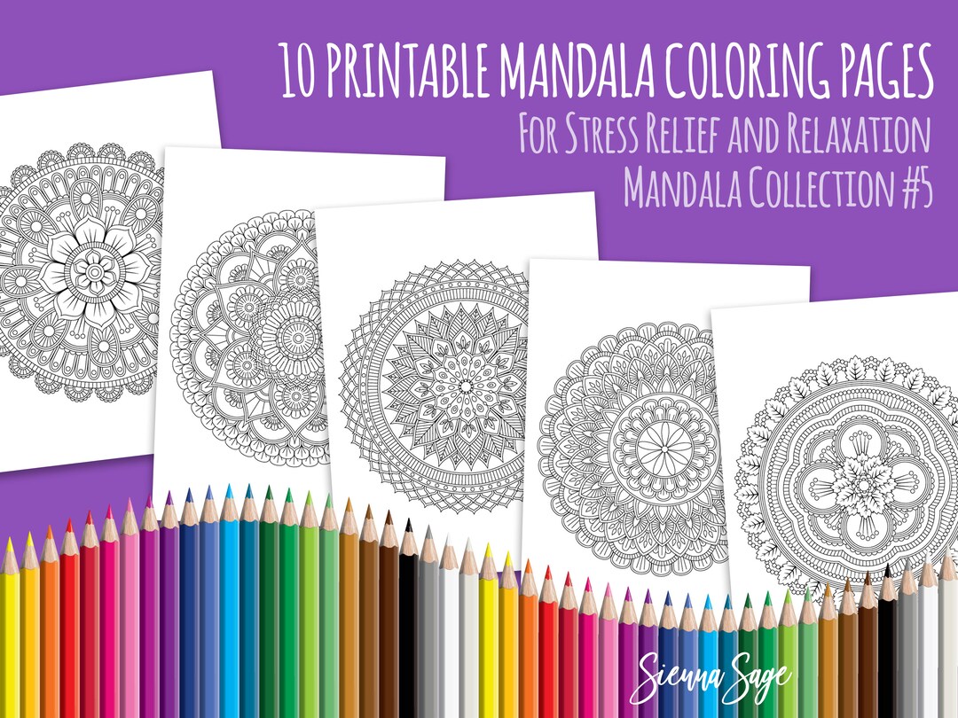 Mandala Collection #5: 10 Adult Coloring Pages for Stress Relief and ...
