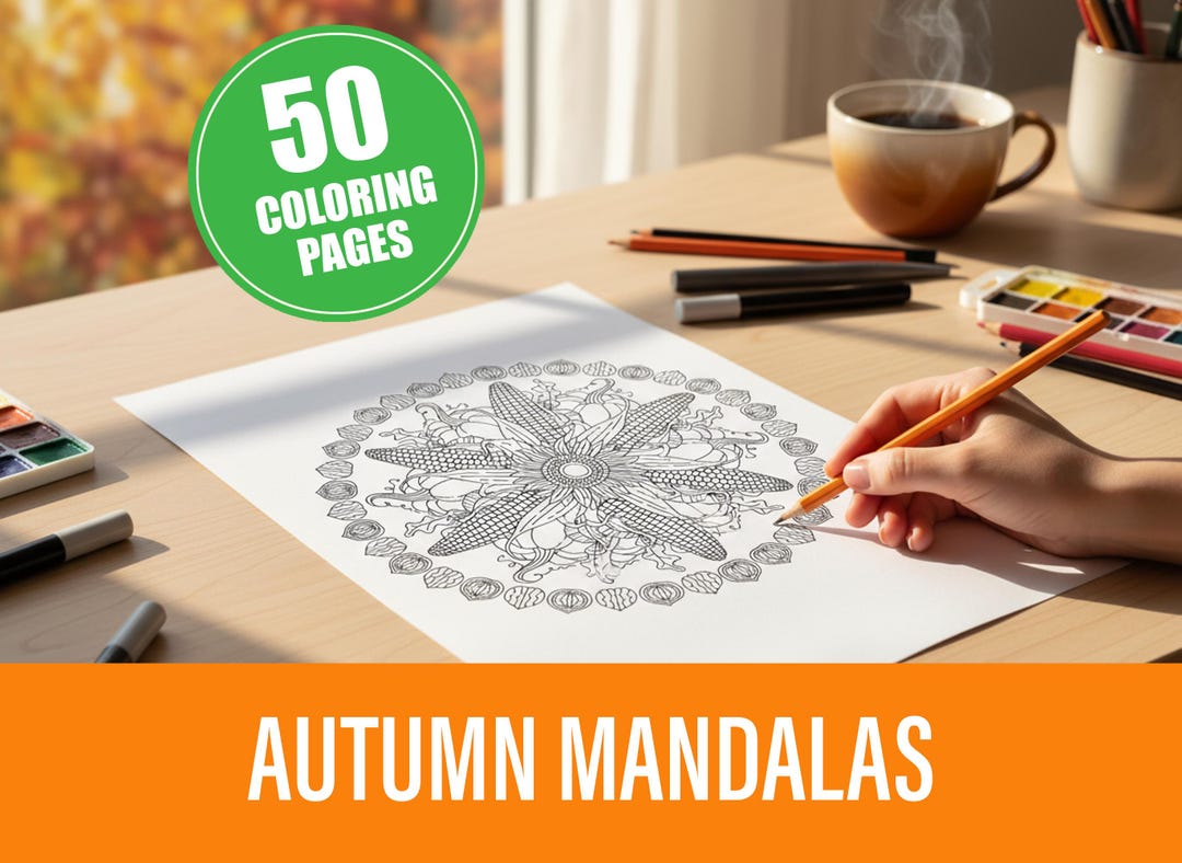 Autumn Mandala Coloring Pages for Adults: 50 Fall and Harvest Designs ...