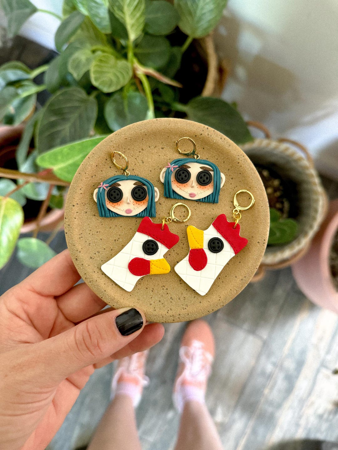 Coraline Earrings/ Coraline Oven Mitts/ Handmade Jewelry/ Polymer Clay ...