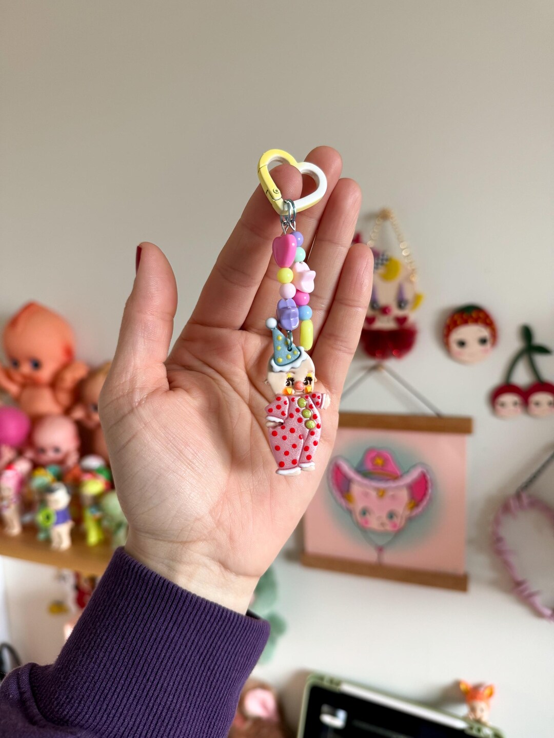 Kewpie Clown Bag Charm/ Keychain/ Handmade/ Polymer Clay/ Kewpie Doll ...