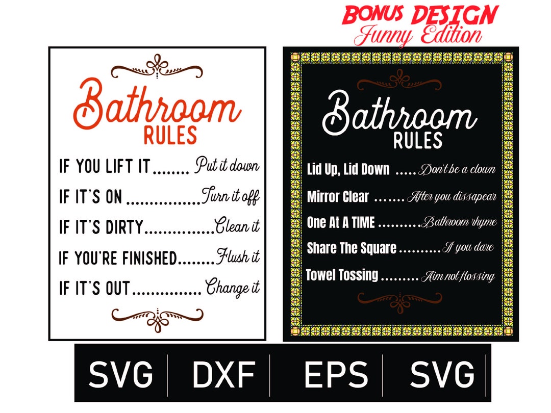 Bathroom Rules Toilet Rules Bathroom Print Printable Wall Art Fun Retro ...