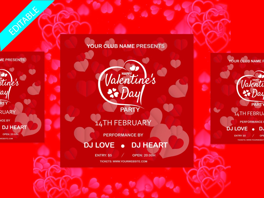 Editable February Booking Flyer Template Valentine's Day Party ...