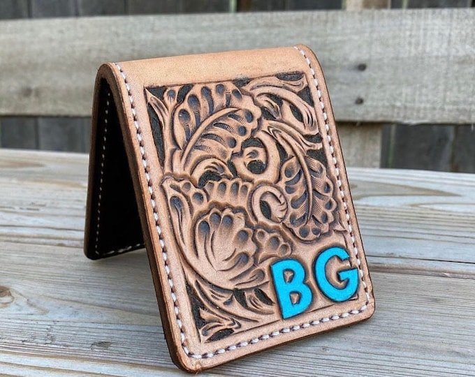 Custom Money Clip Bifold Wallet Hand Tooled Gift for Him Western Wallet ...