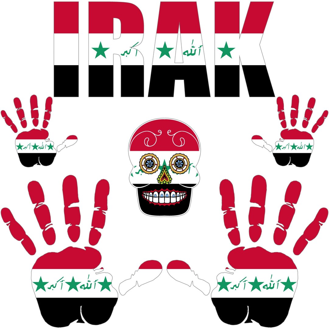 Sticker - Iraq - Flag - Set - Skull - Hand - Lettering - 6 Pieces - Etsy