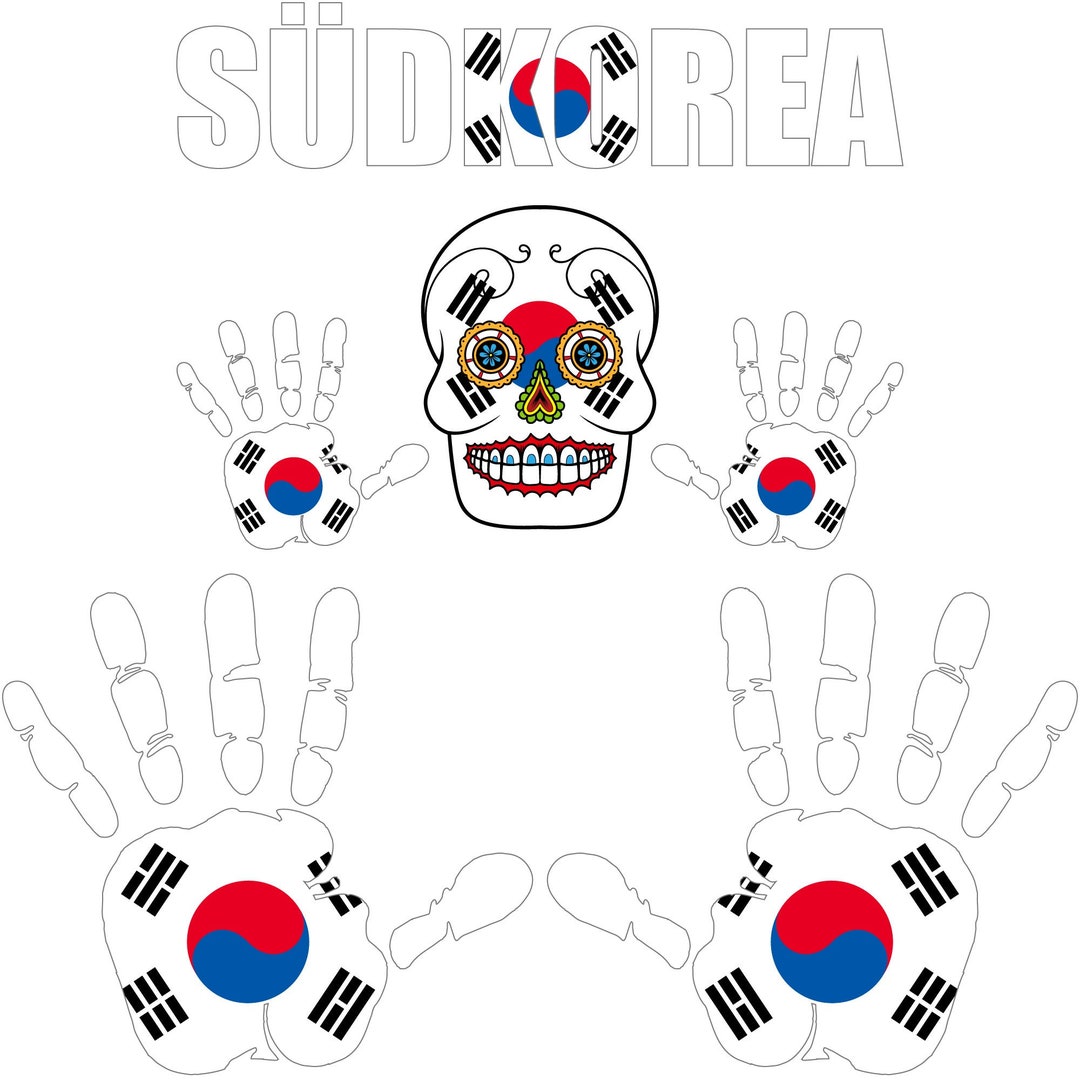 Sticker - South Korea - Flag - Set - Skull - Hand - Lettering - 6 ...