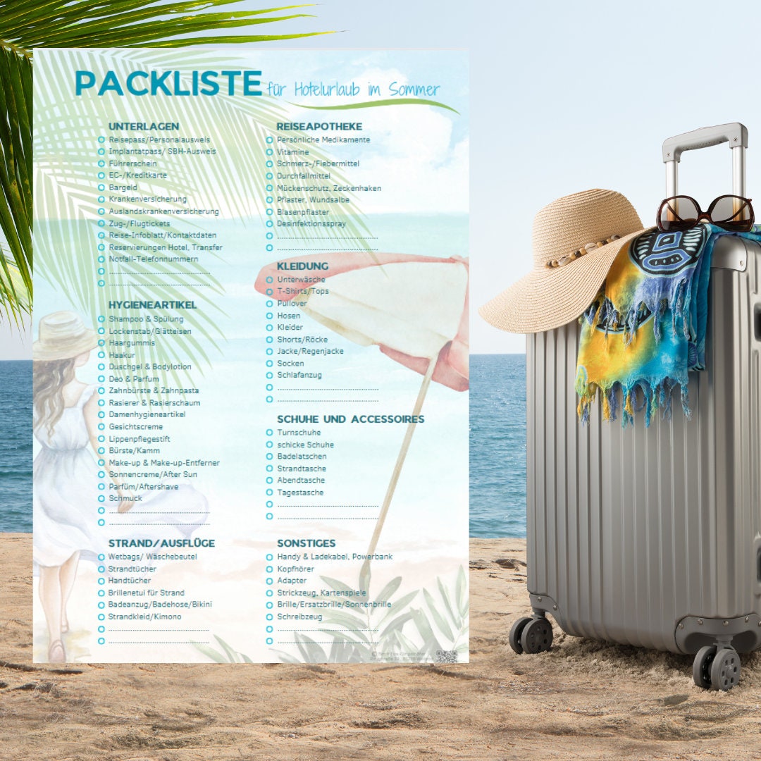 Packliste Sommerurlaub Zum Ausdrucken Packliste Deutsch Checkliste ...