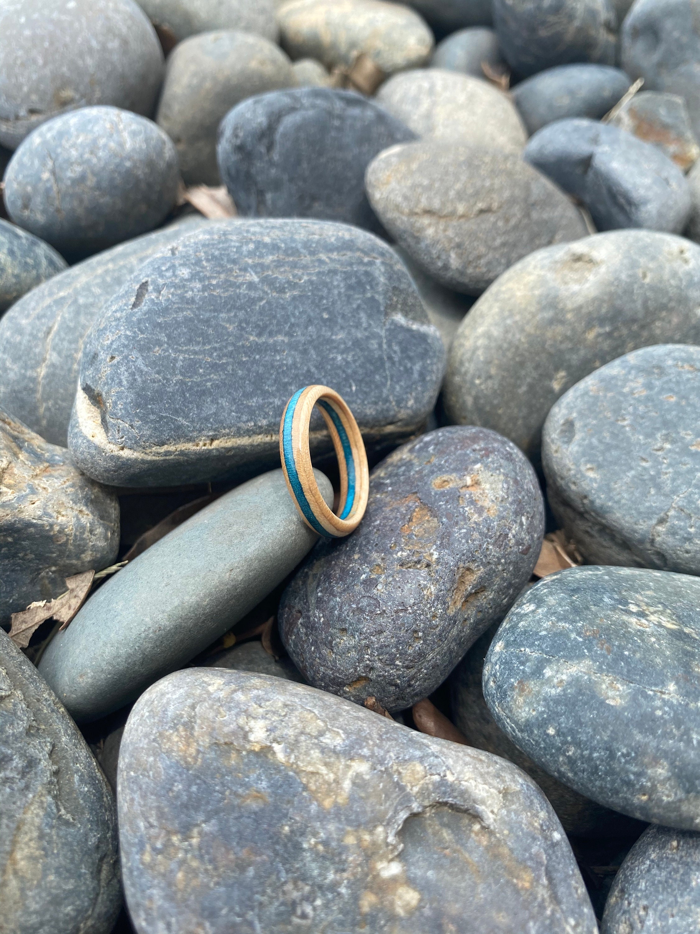 Blue Recycled Skateboard Ring Handmade and Artisanal Wood Band Ring ...