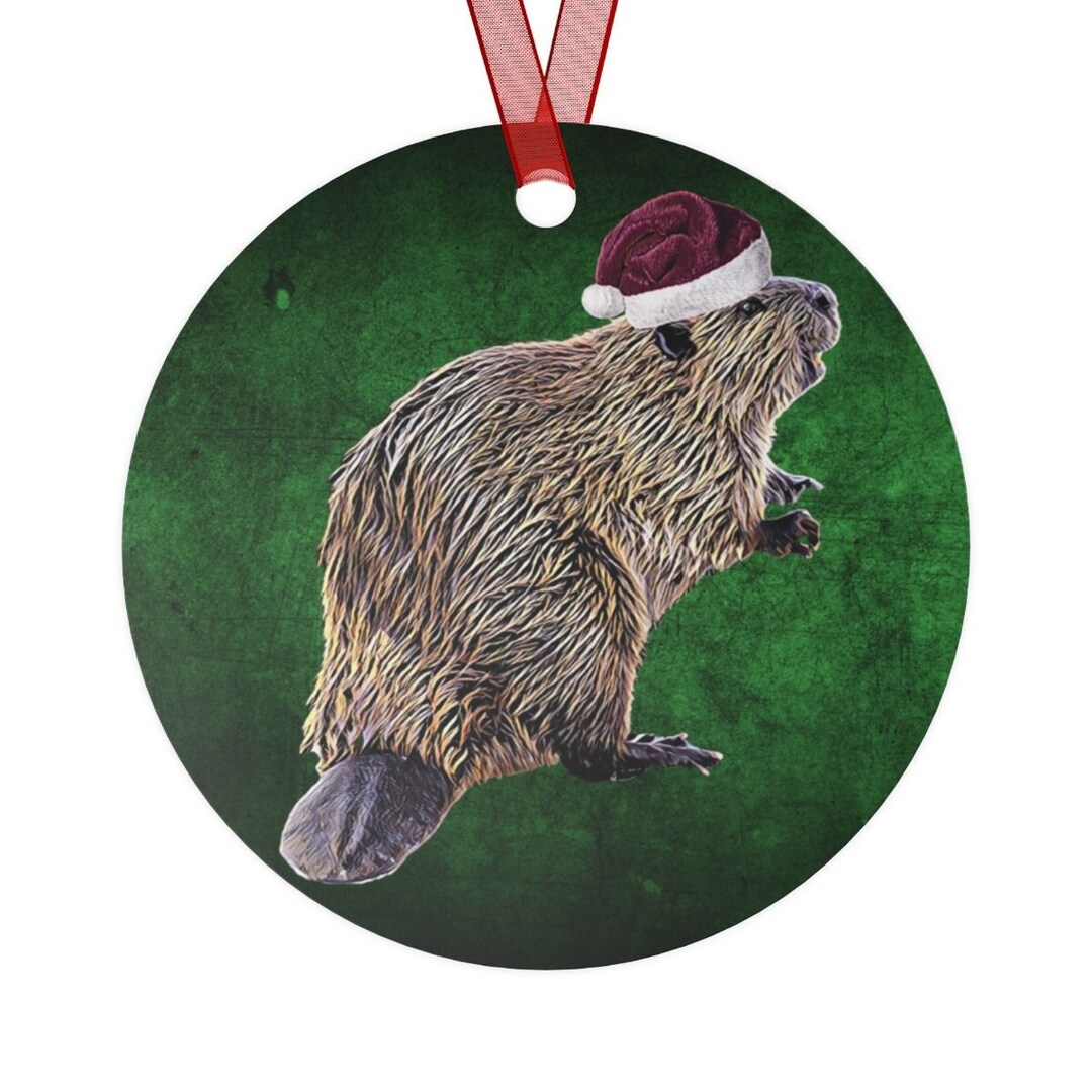 Holiday Beaver With Santa Hat Metal Ornaments - Etsy