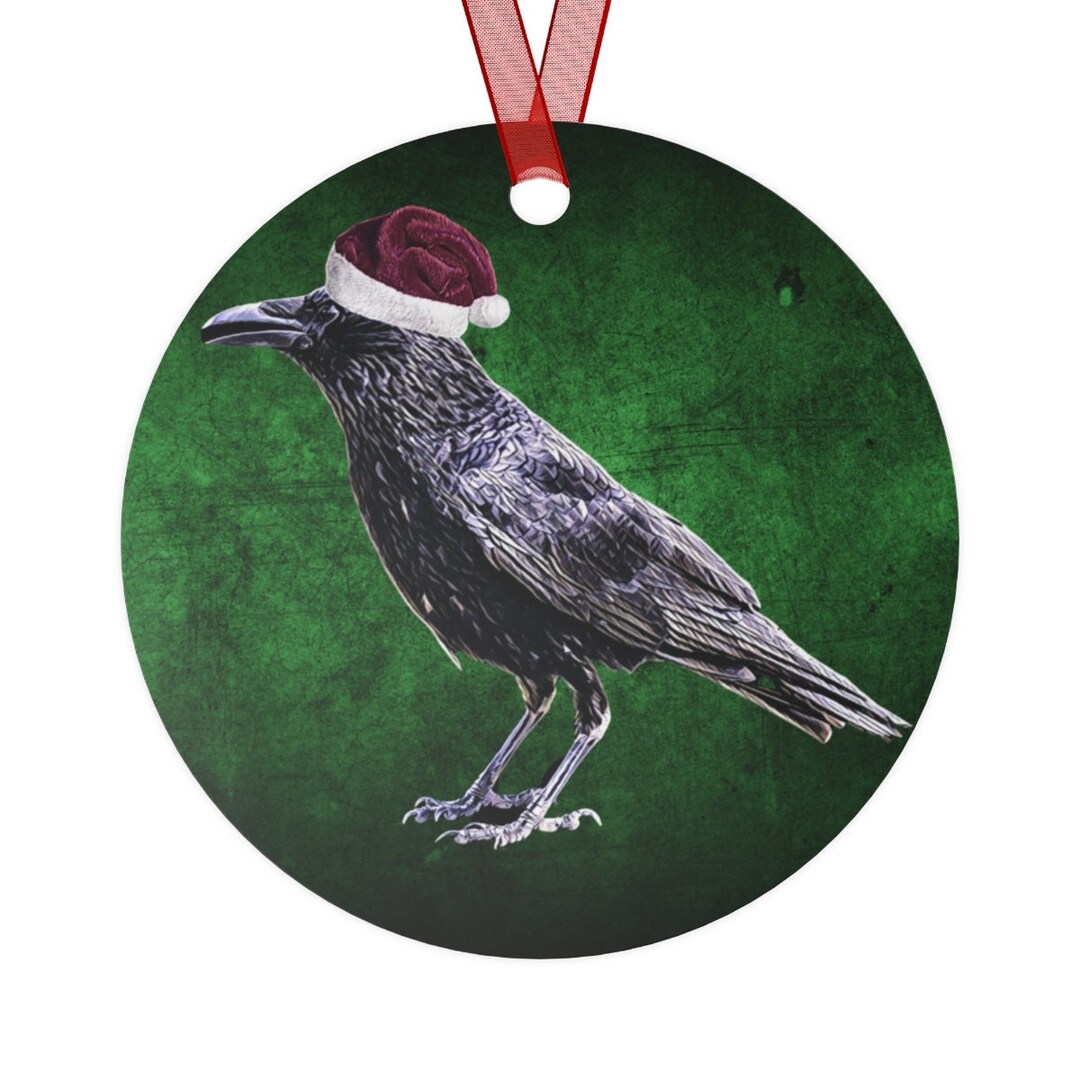 Holiday Raven With Santa Hat Metal Ornaments - Etsy