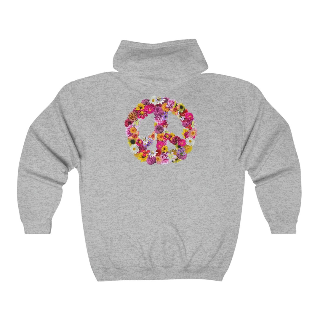 Flowery Peace Sign Full Zip Hoodie - Etsy