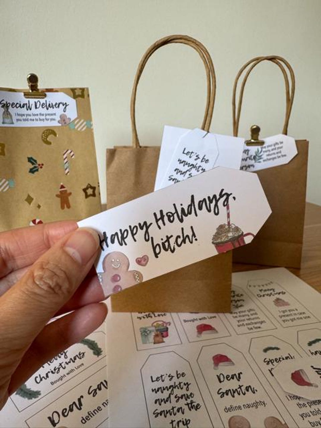 Printable Christmas Gift Tags With Cheeky Sayings on ENG and Watercolor ...