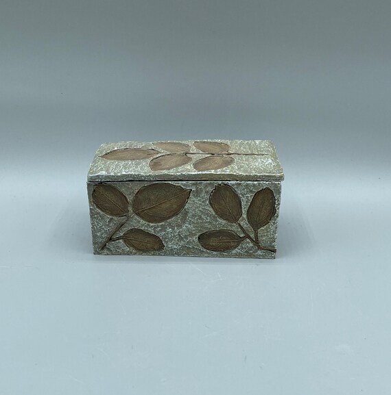 Stoneware Embossed With Leaves Rectangular Trinket Box - Etsy