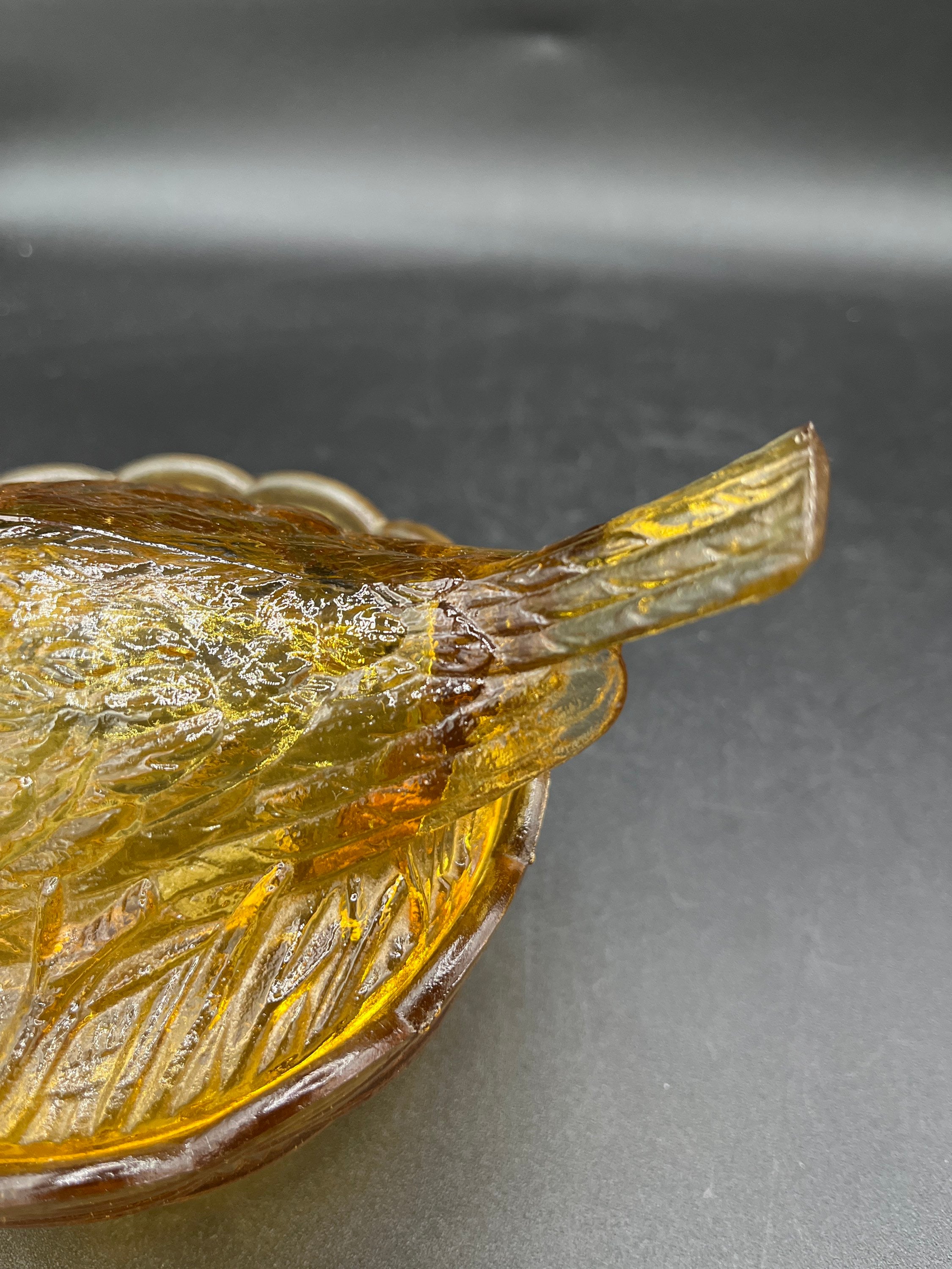 Vintage Amber Glass Bird on Nest Covered Candy Dish. Made in the 1960s ...