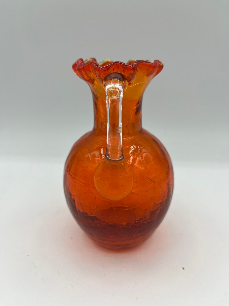Vintage Blown Deep Orange Crackle Glass Pitcher With Clear Applied ...