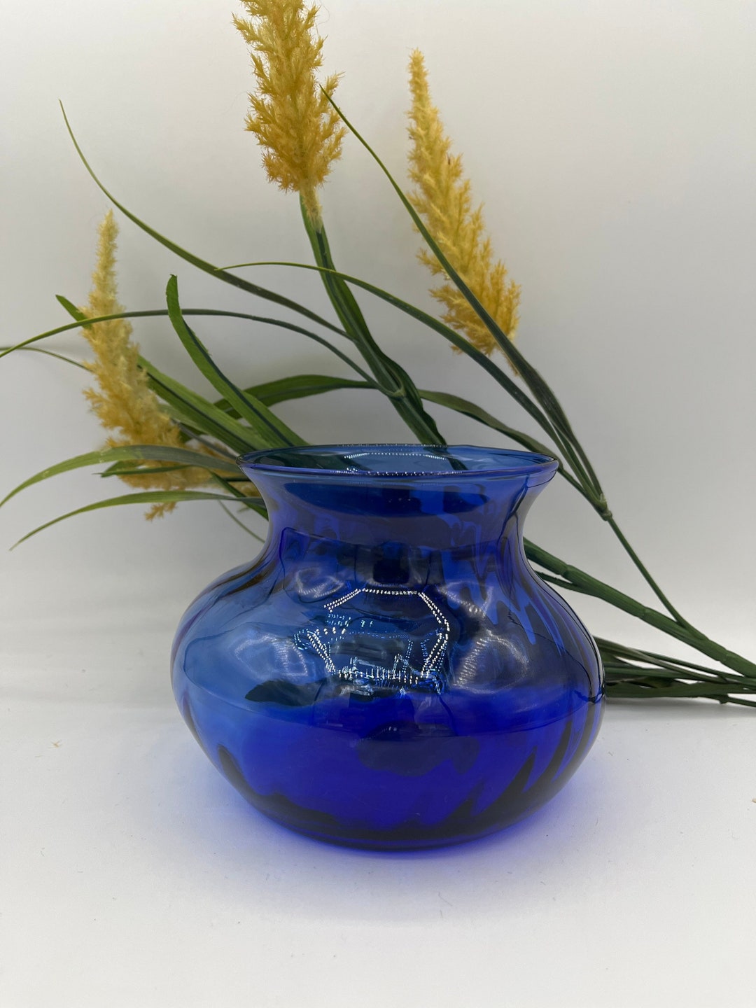Indiana Glass Cobalt Blue Illusions Short Vase With - Etsy