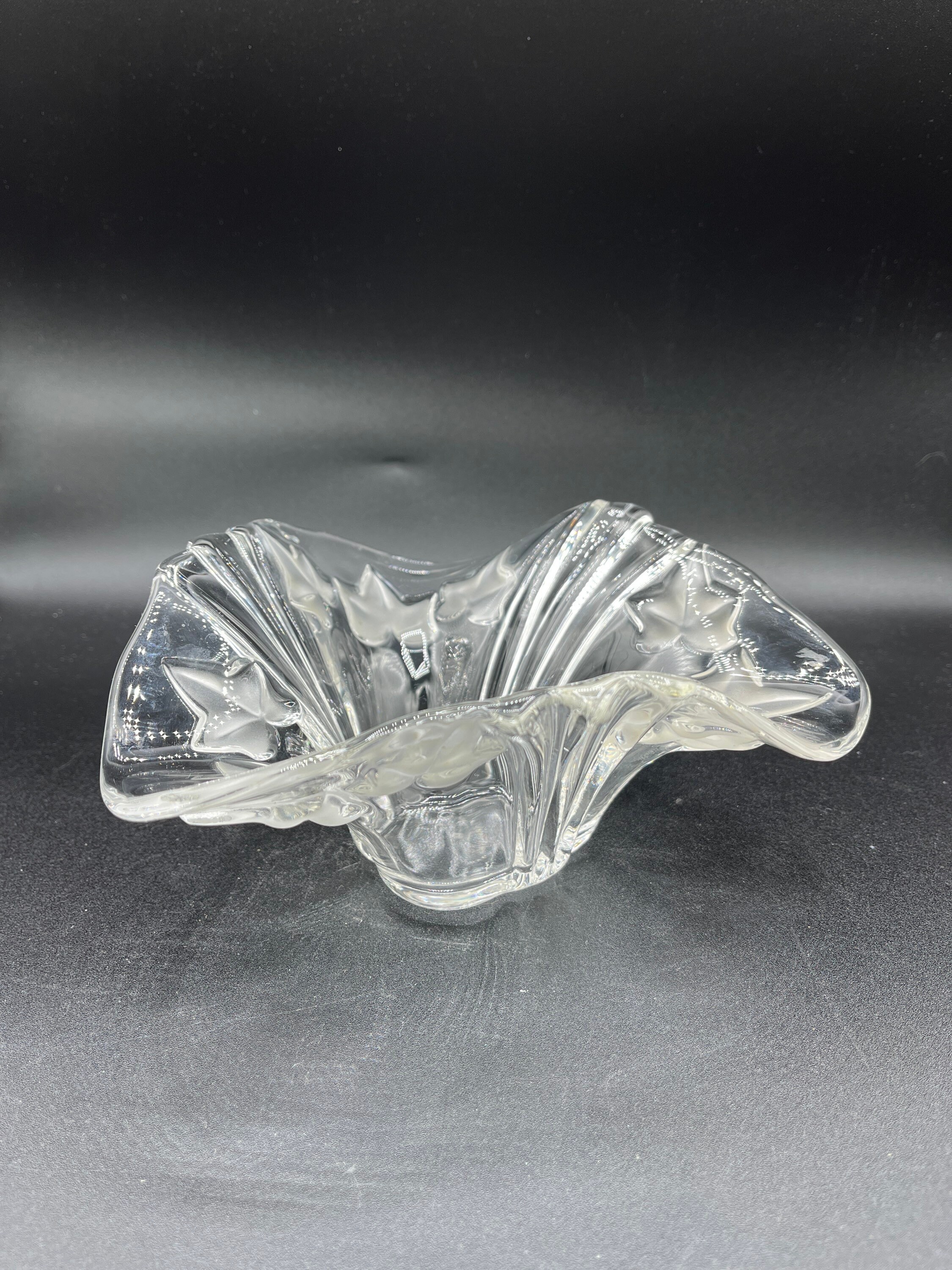 Beautiful Vintage Cut Glass and Leaf Embossed Lead Crystal Triangular ...