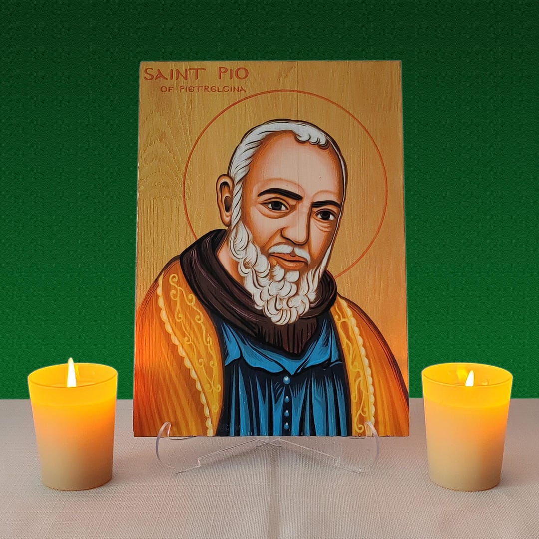 Saint Padre Pio Icon,religious Icon,wood Icon,wall Hanging,clear Stand ...
