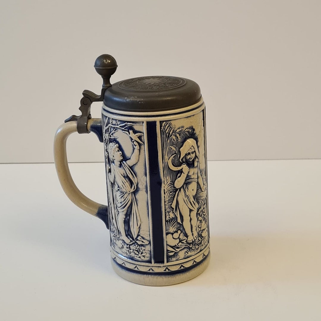 Original German Gerz Beer Stein Lidded Zinn, Beer Mug,german Beer Stein ...