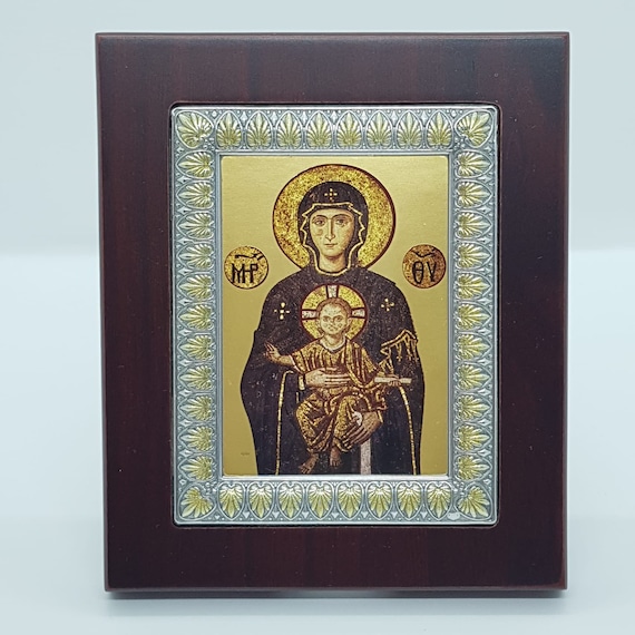 925 Silver St. Virgin Mary icon with Wooden Frame | Etsy